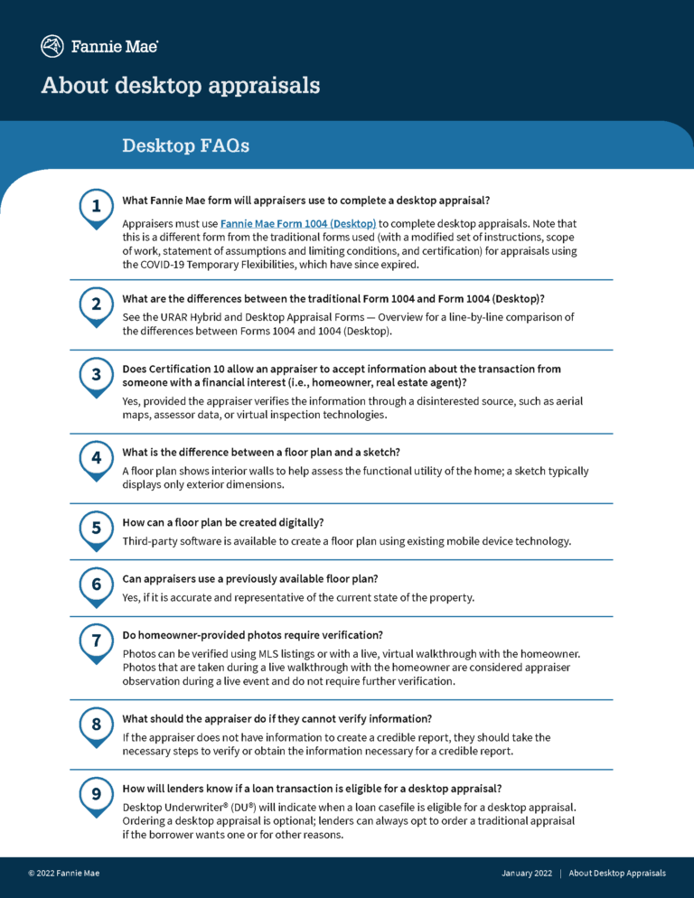 Fannie Mae Desktop Appraisal Fact Sheet - Class Valuation